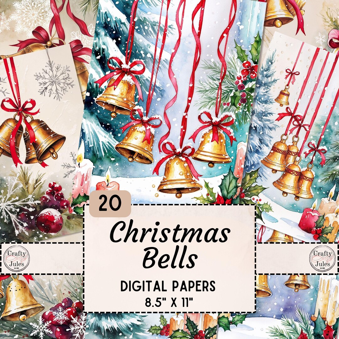 Christmas Bells Digital Paper Pack 20 Printable Christmas Themed Papers ...