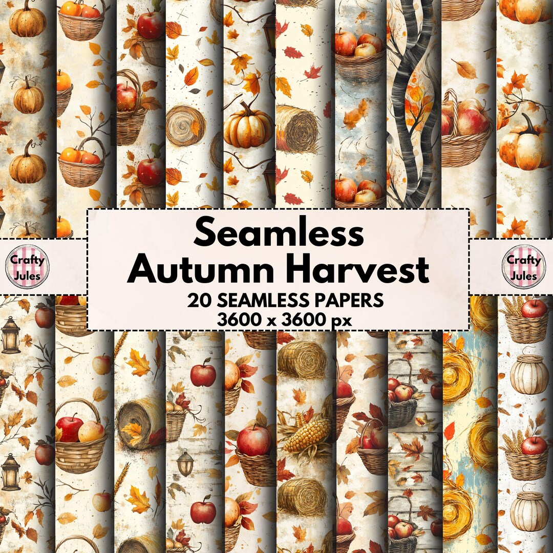 Autumn Harvest Seamless Patterns, 20 Printable Papers, Fall Papers ...