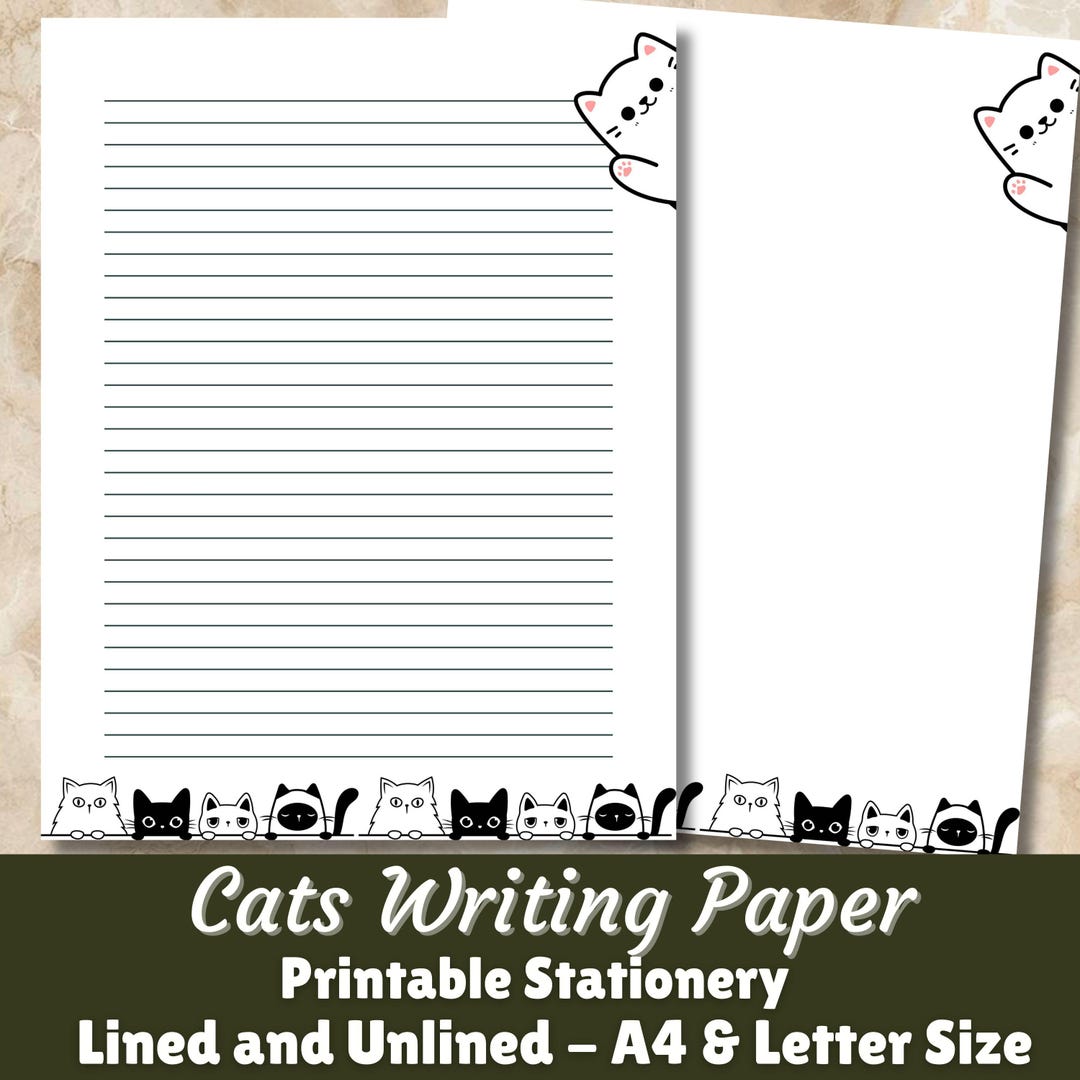 Cat Printable Stationery, Lined and Unlined Writing Paper, A4 and ...