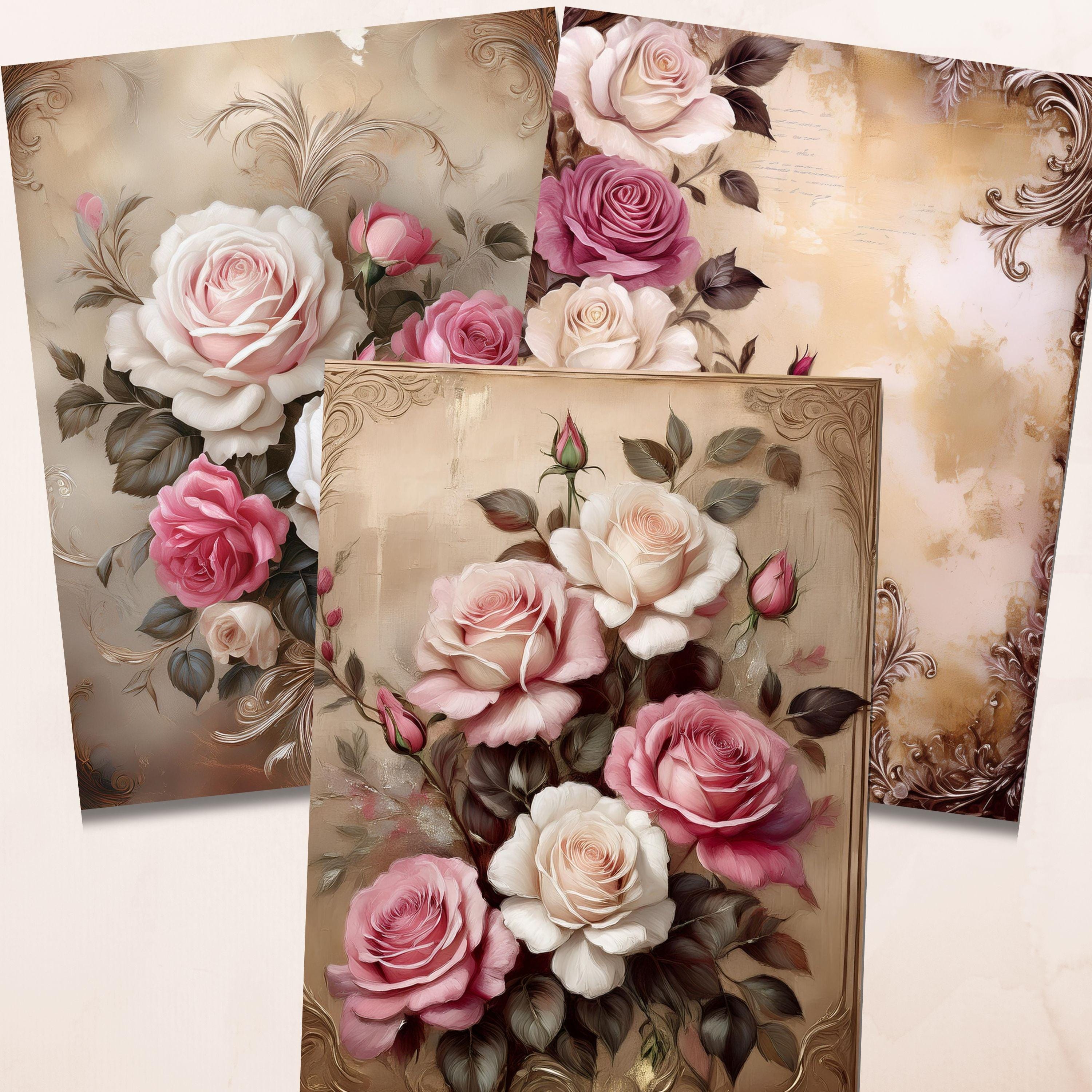 Vintage Pink Roses Digital Papers Vintage Style Backgrounds, Printable ...