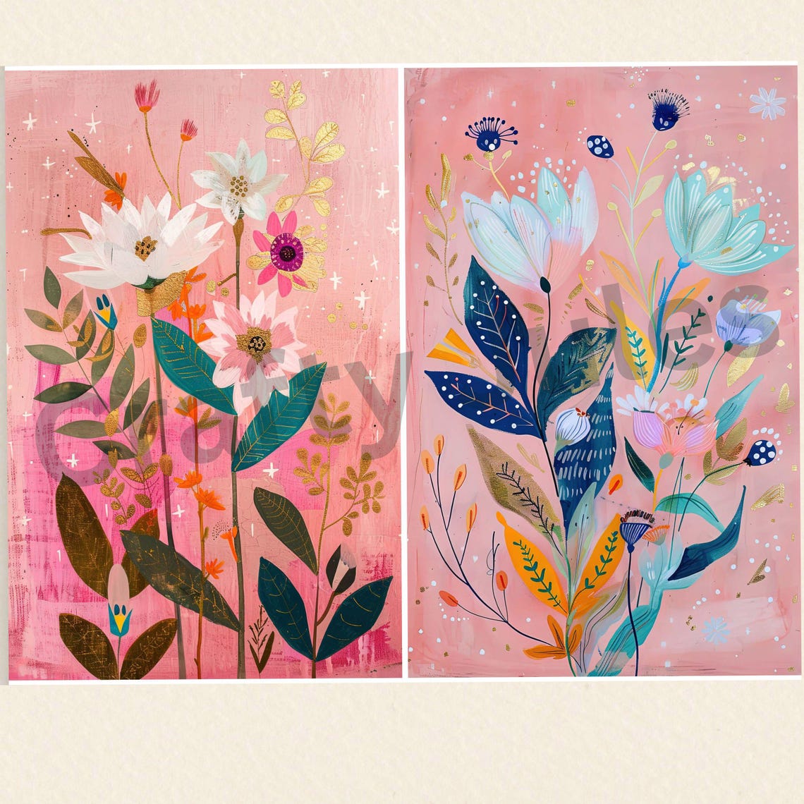 Pastel Flowers Digital Journal Papers, Whimsical Floral Blooms, Playful ...