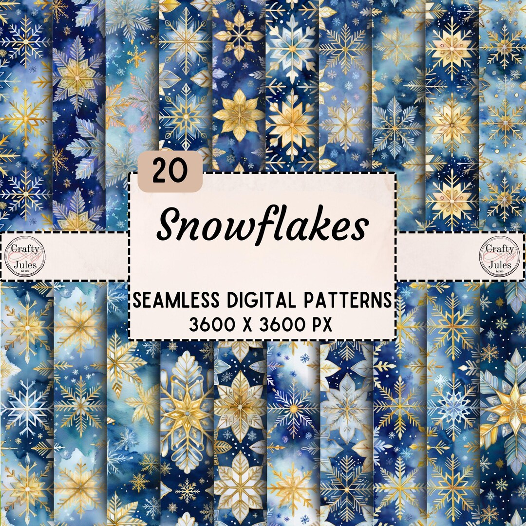 Snowflakes Digital Seamless Patterns, Printable Xmas Papers, Festive ...