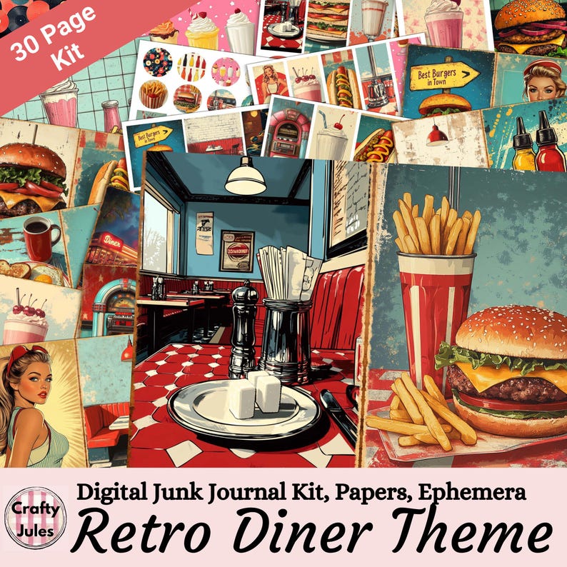 Retro Diner Junk Journal Kit, 1950s Style, Scrapbook Papers & Ephemera ...