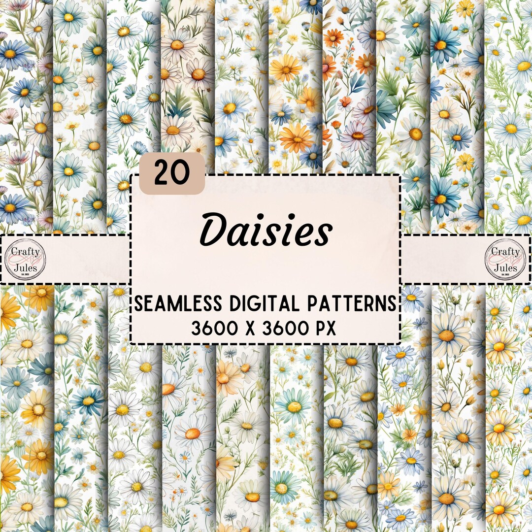 Daisy Digital Seamless Patterns, Printable Floral Papers, Delicate ...