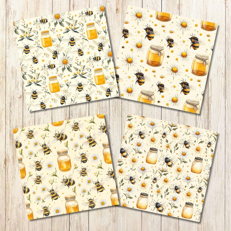 Bees and Honey Seamless Digital Patterns, 20 Printable Bee Themed Tiled ...
