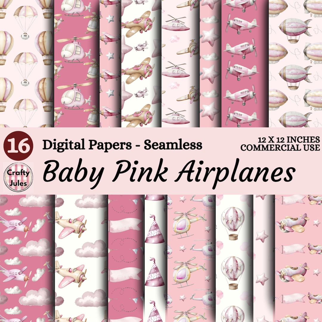 Baby Pink Airplanes Digital Seamless Patterns, Printable Children's ...