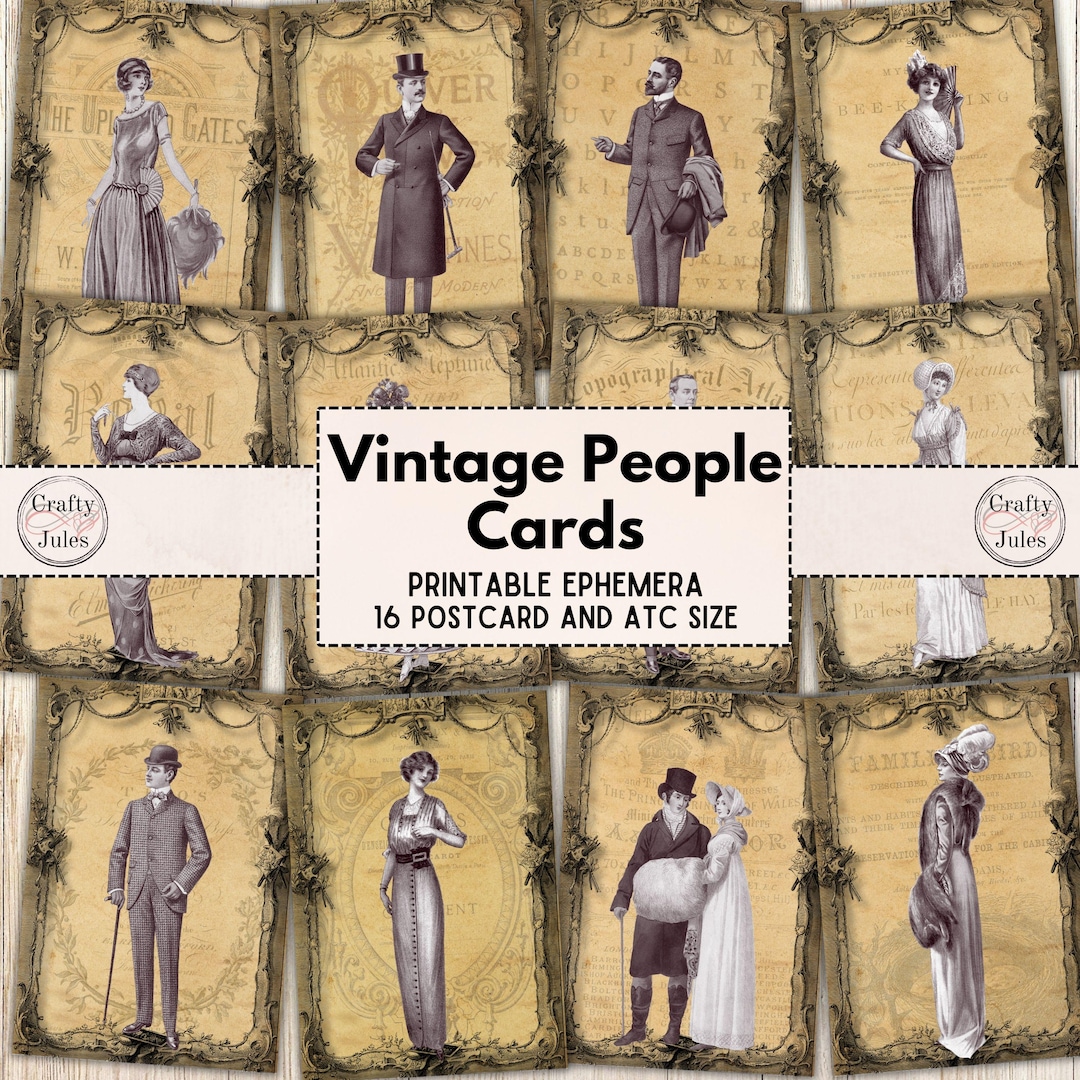 Vintage People Printable Journal Cards – 16 Digital Postcards and Atcs ...
