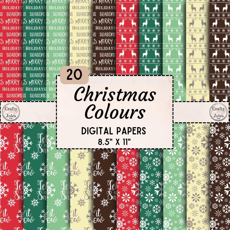 Christmas Patterned Digital Papers 20 Printable Festive Crafting Papers ...