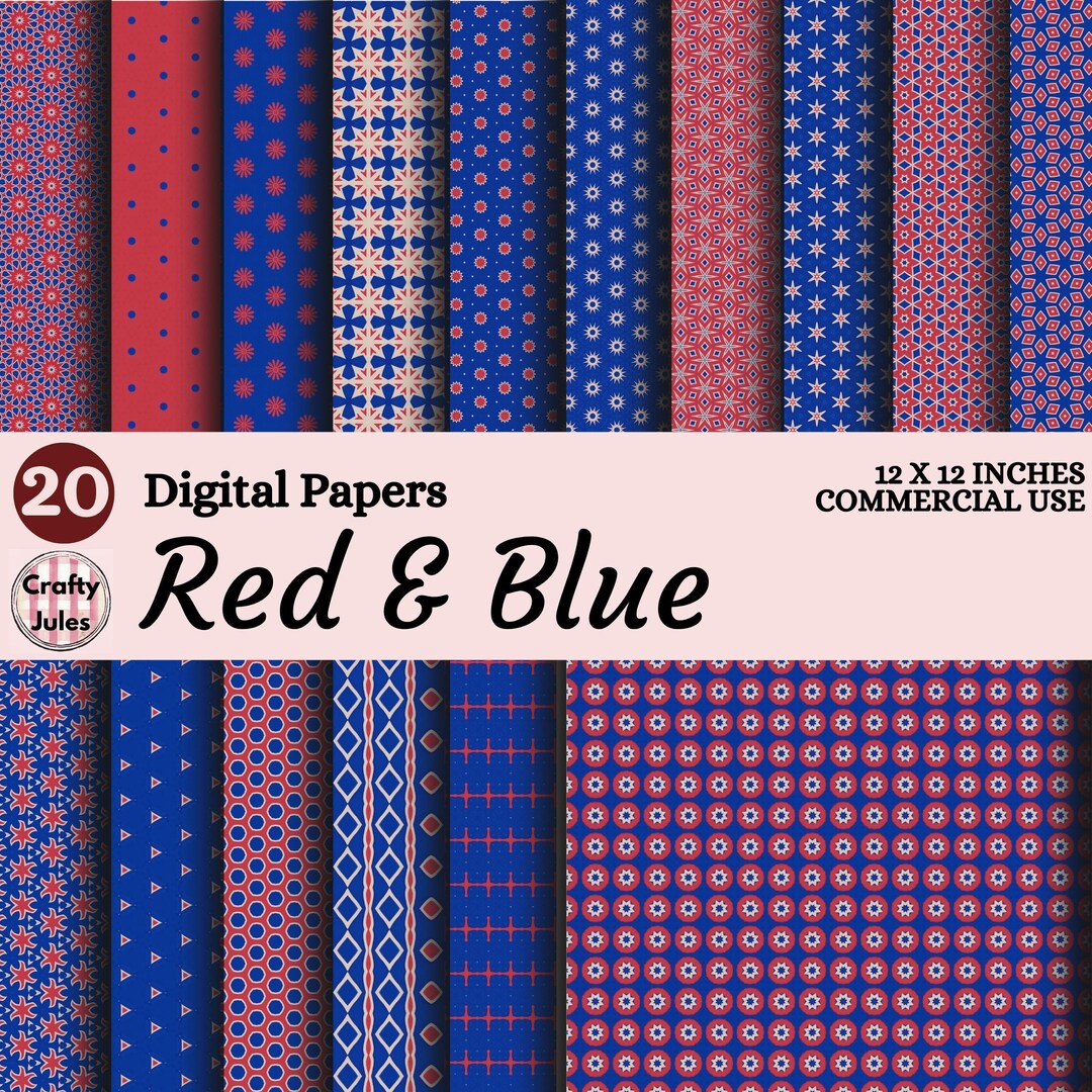 Red and Blue Patterned Digital Papers, Scrapbook & Craft Sheets ...