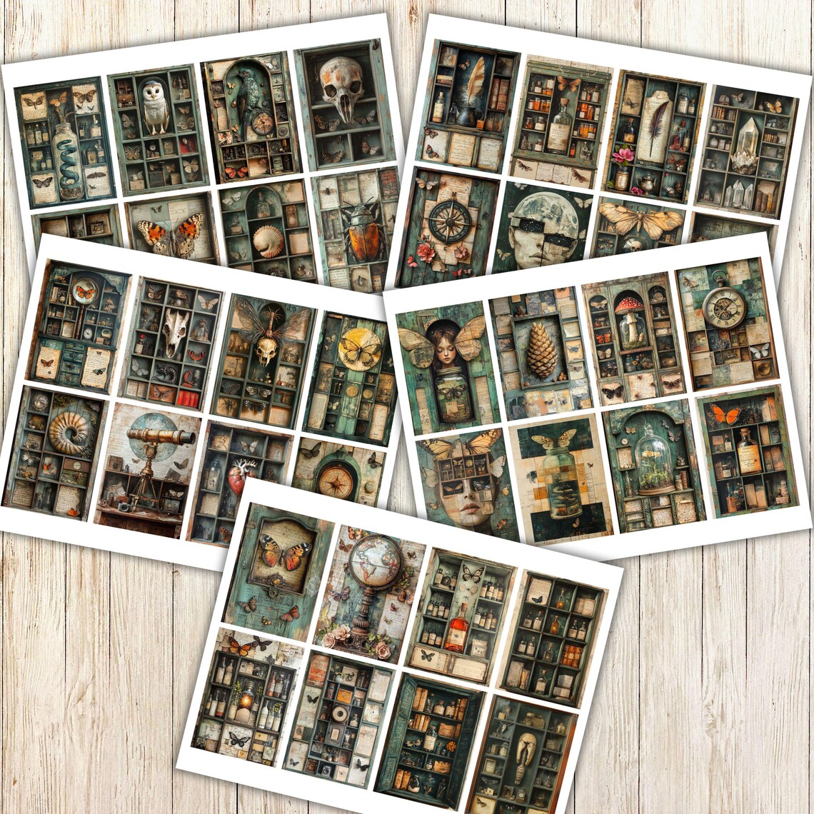 Curiosity Cabinet Junk Journal Papers and Cards, Printable Victorian ...