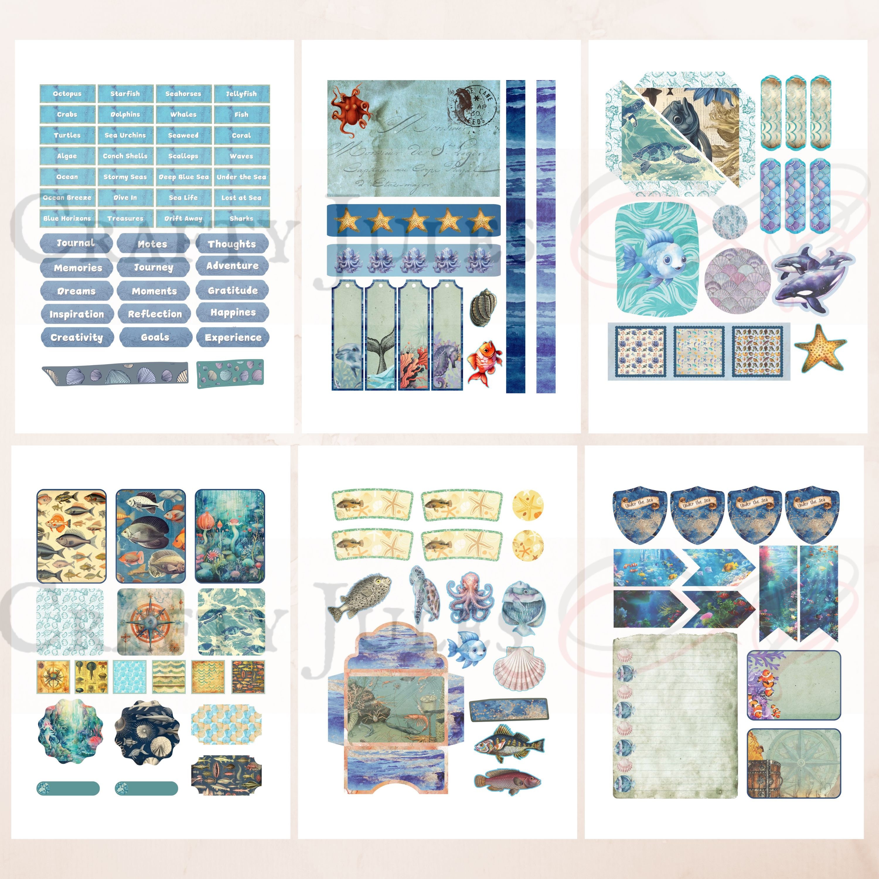 Printable Ocean Junk Journal Kit, 44 Pages in 2 Sizes, Double Pages ...