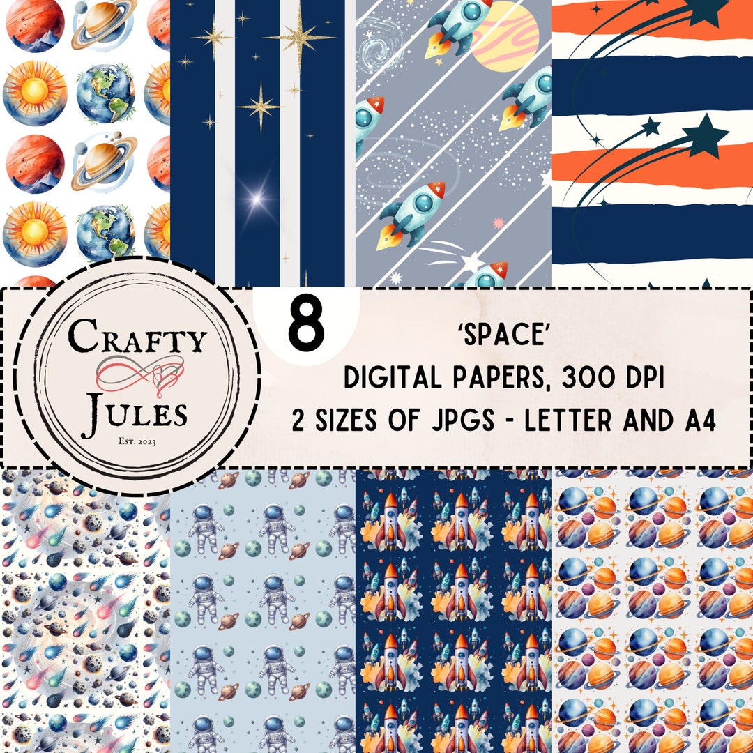 Space Theme Digital Papers 8 Printable Pages, Junk Journal and ...