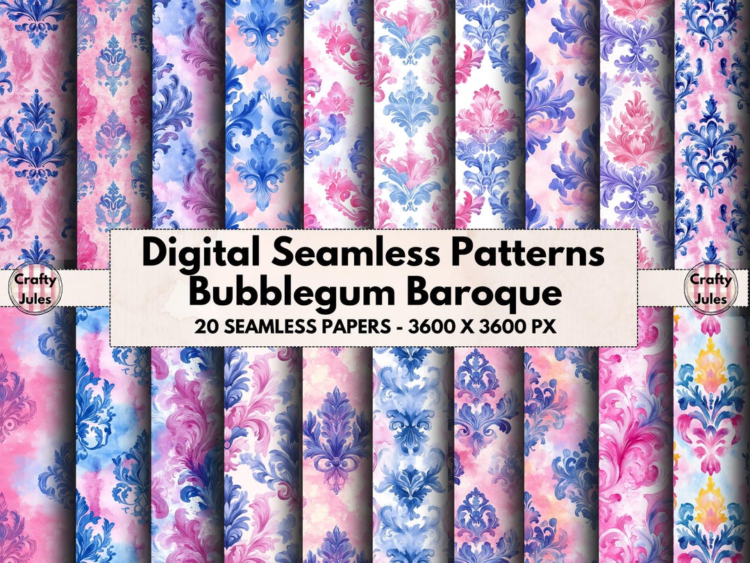 Seamless Baroque Patterns, Printable Bubblegum Coloured Vintage Style ...