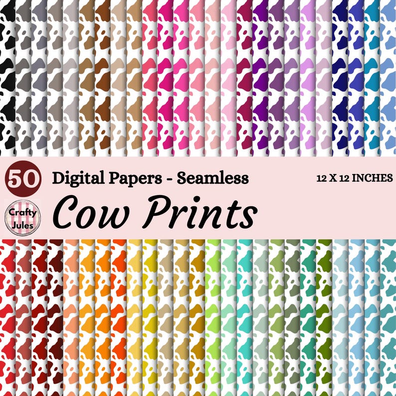 Cow Print Seamless Patterns, 50 Colours, Simple Scrapbook, Craft Papers ...