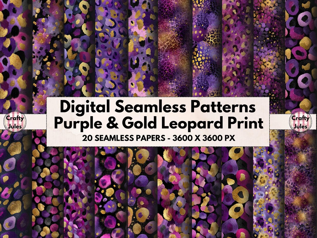 Seamless Purple and Gold Leopard Spot Patterns, Printable Glam Animal ...