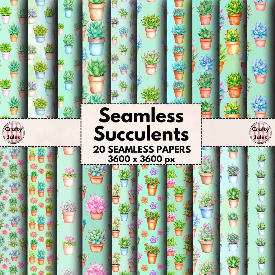 Succulents Seamless Digital Papers, 20 Printable Patterns, Plants ...