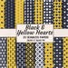 Black and Yellow Hearts Seamless Digital Patterns, 20 Crafting Papers ...