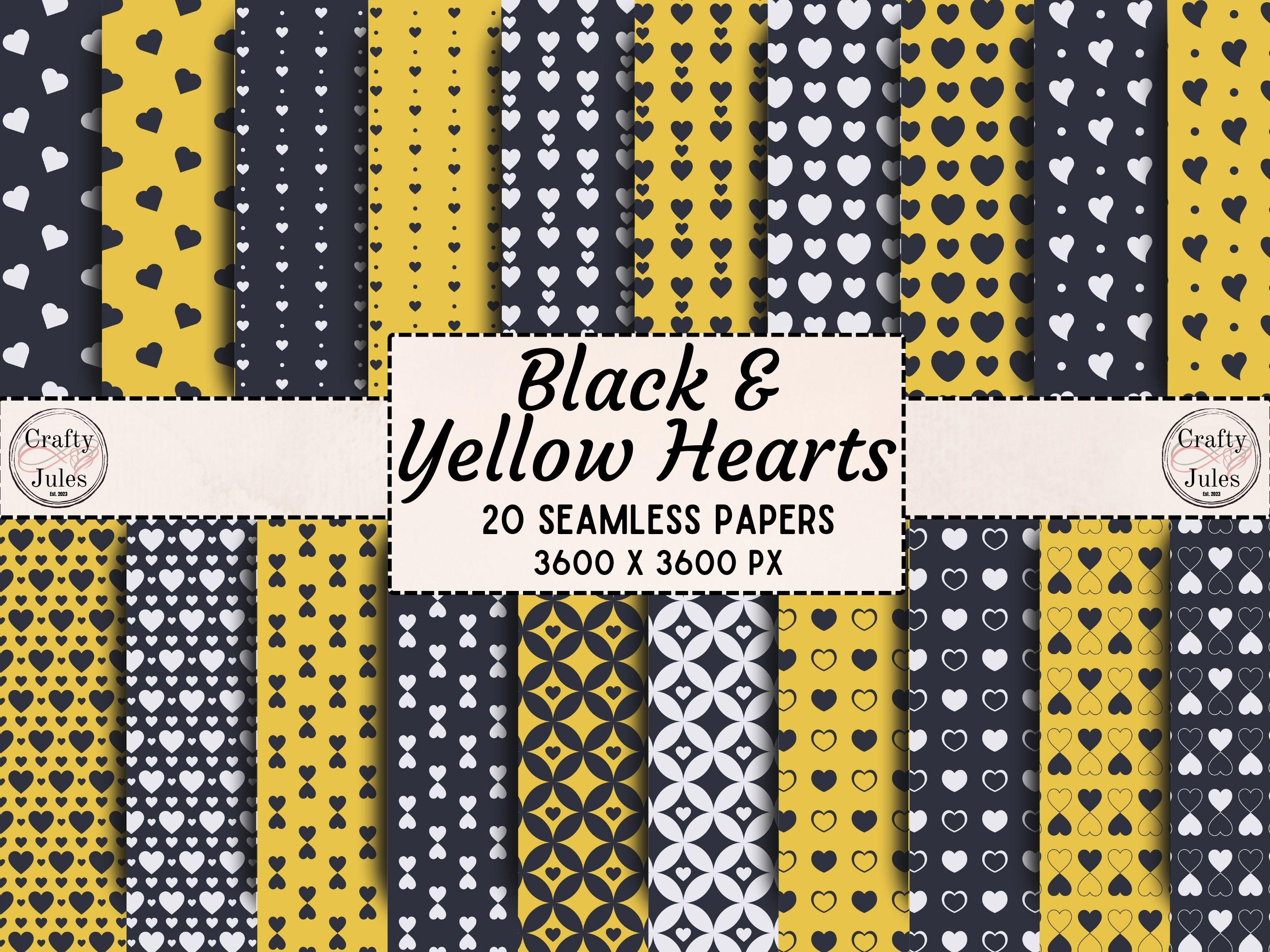 Black and Yellow Hearts Seamless Digital Patterns, 20 Crafting Papers ...