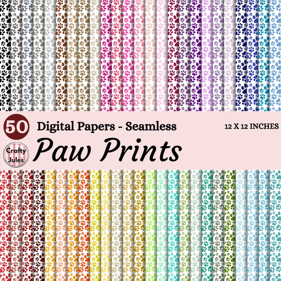 Paw Prints Seamless Patterns, 50 Colours, Geometric Scrapbook, Craft ...