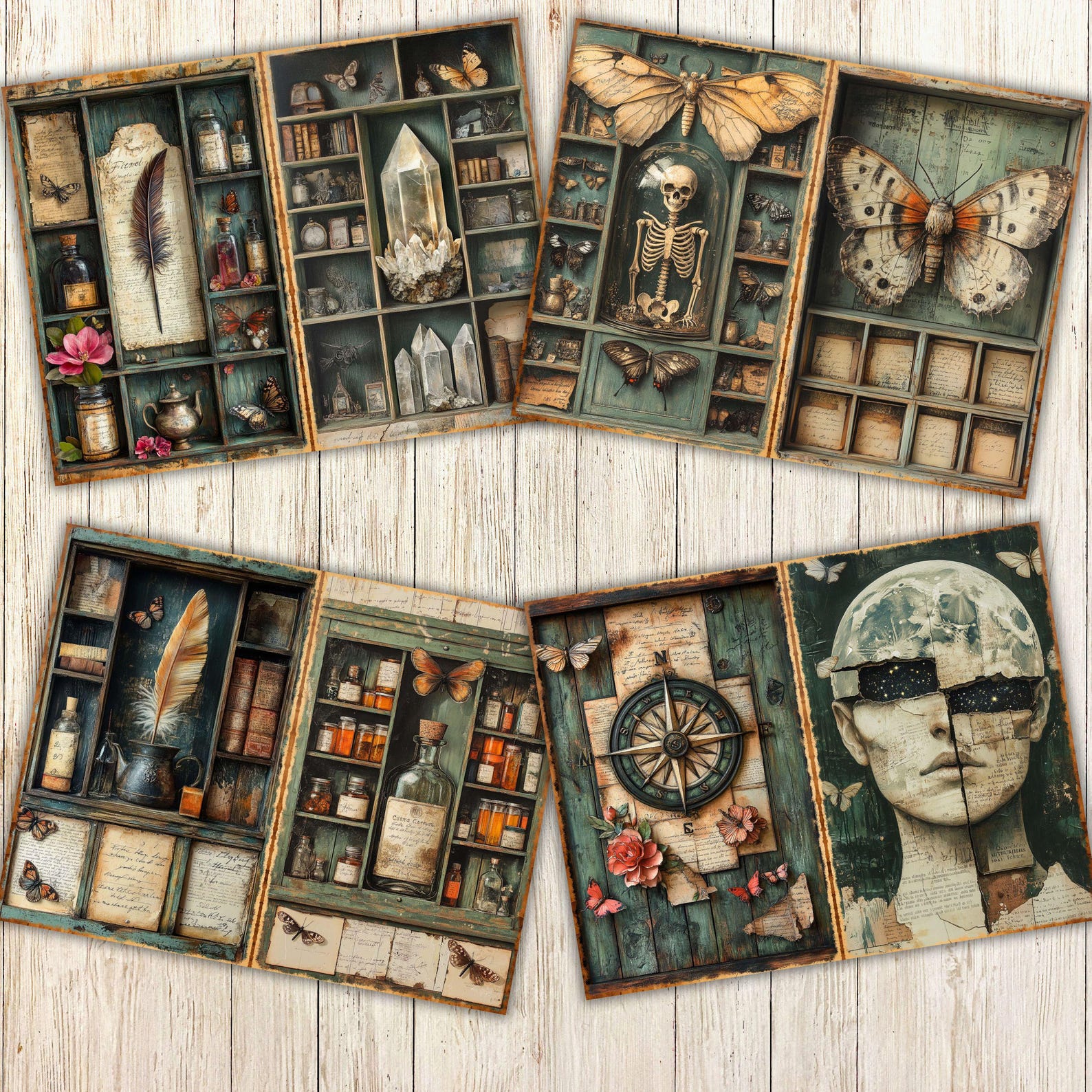 Curiosity Cabinet Junk Journal Papers and Cards, Printable Victorian ...