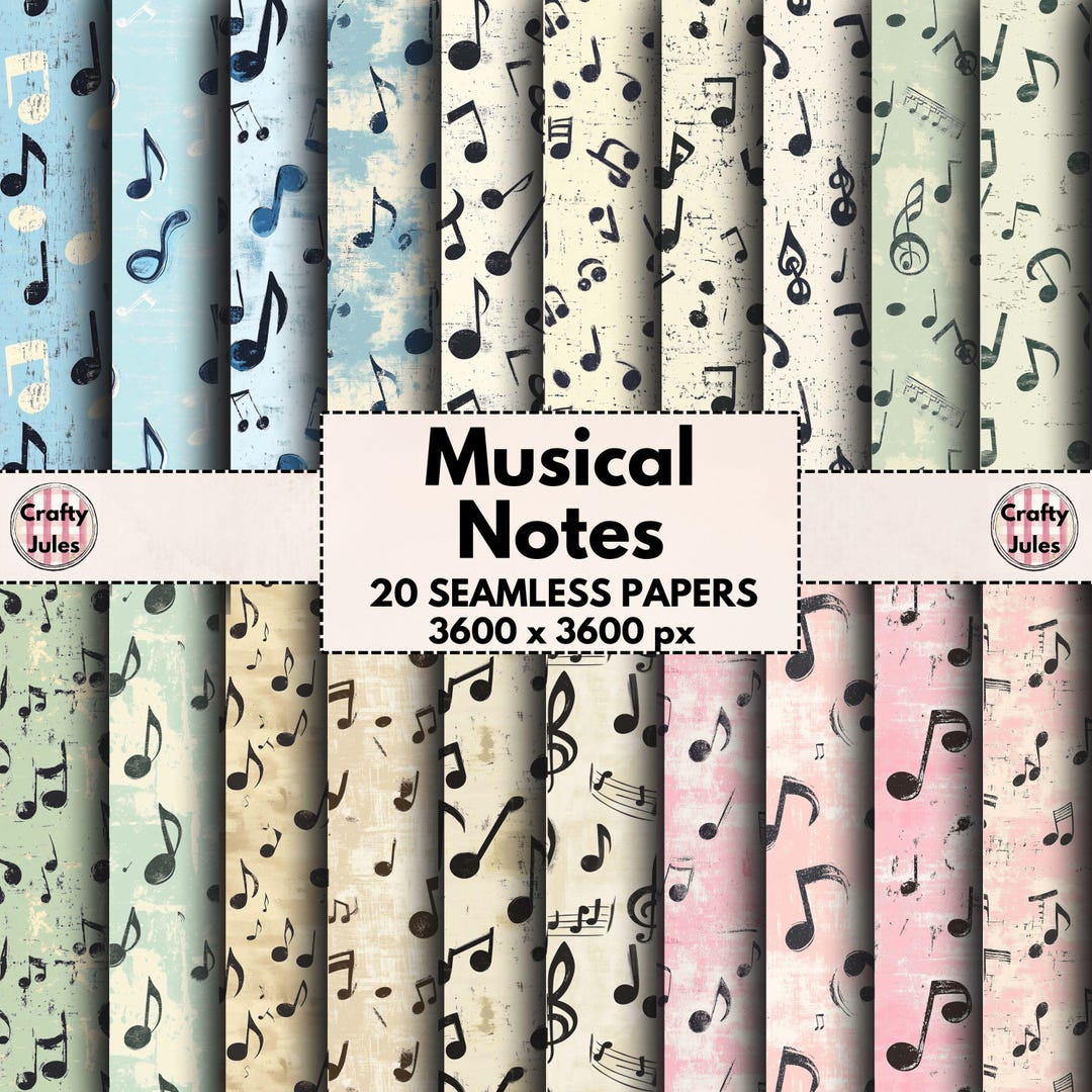 Seamless Musical Note Patterns, 20 Printable Papers, Commercial Use ...