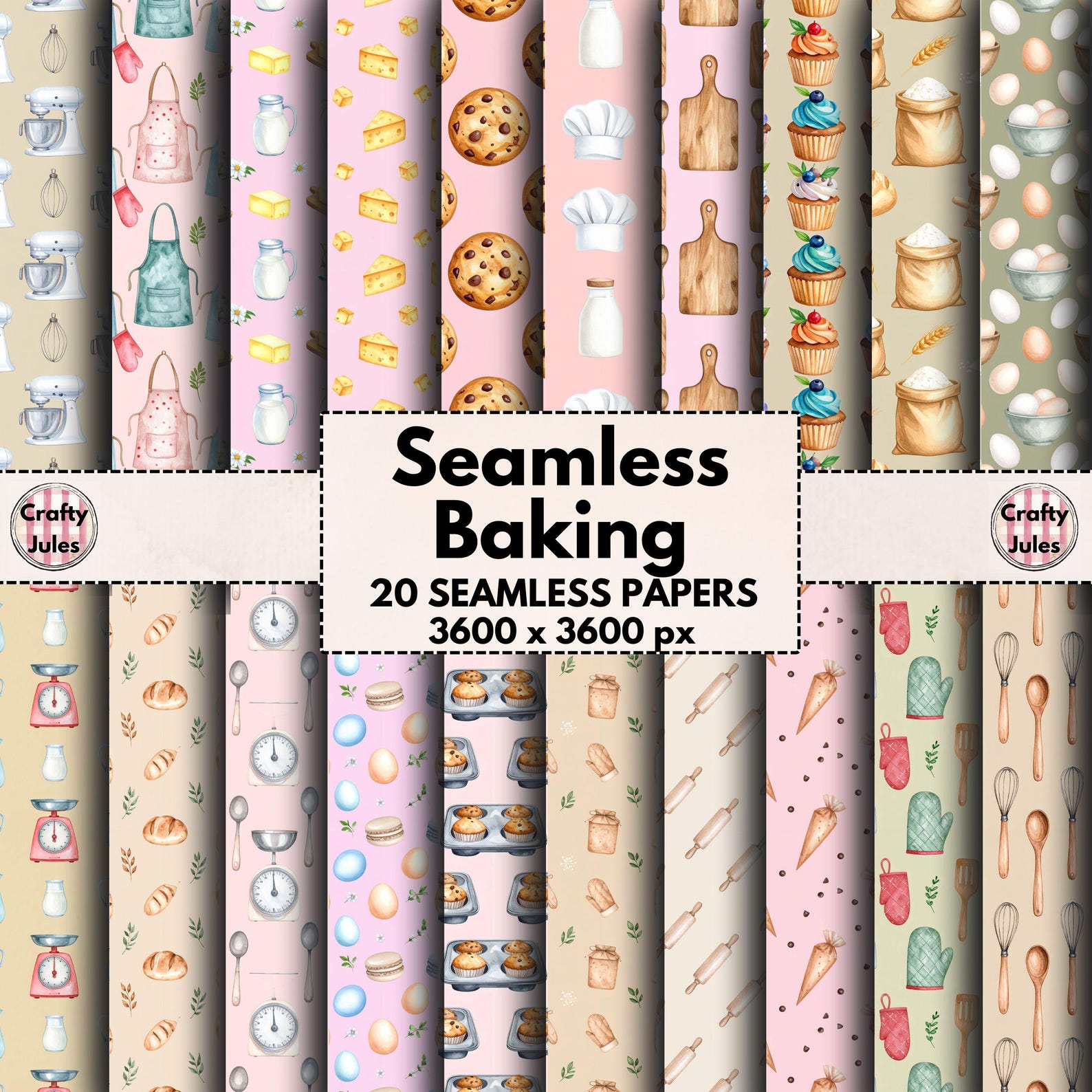 Baking Seamless Digital Papers, 20 Printable Patterns, Recipe, Kitchen, Cooking Papers for ...