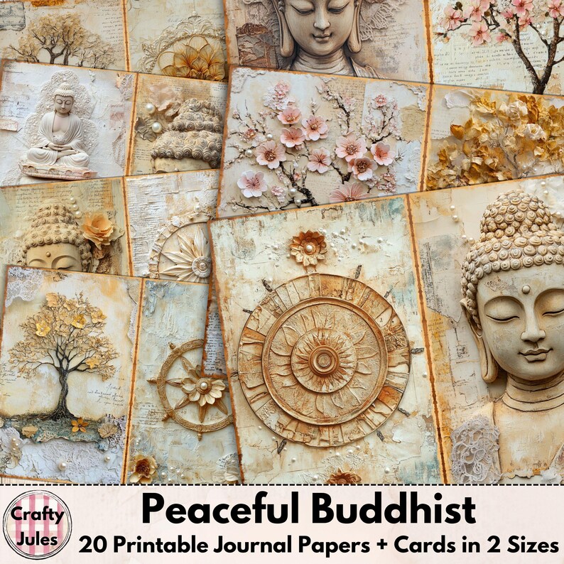 Buddhism Digital Junk Journal Papers – 20 Printable Pages, + Cards ...