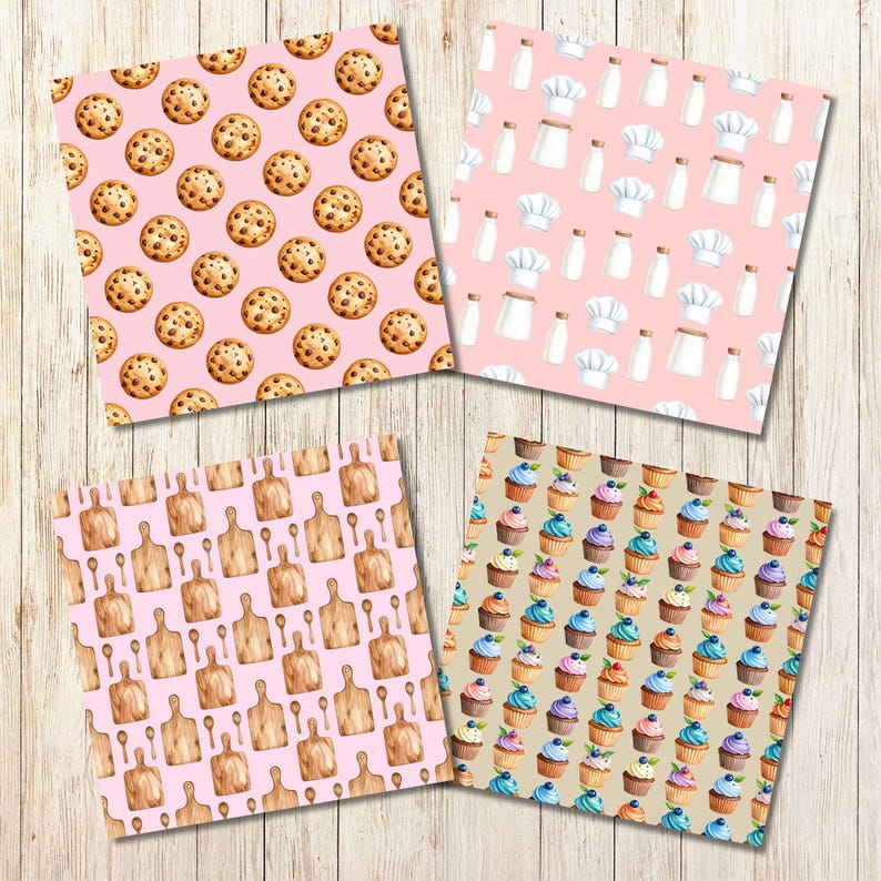 Baking Seamless Digital Papers, 20 Printable Patterns, Recipe, Kitchen, Cooking Papers for ...