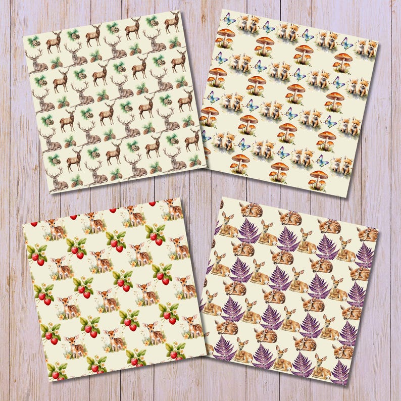 Woodland Animals Seamless Printable Patterns, 20 Digital Seamless ...