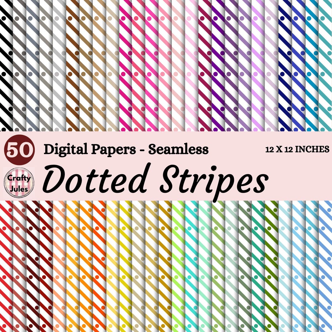 Dotted Stripes Seamless Patterns, 50 Colours, Simple Scrapbook, Craft ...