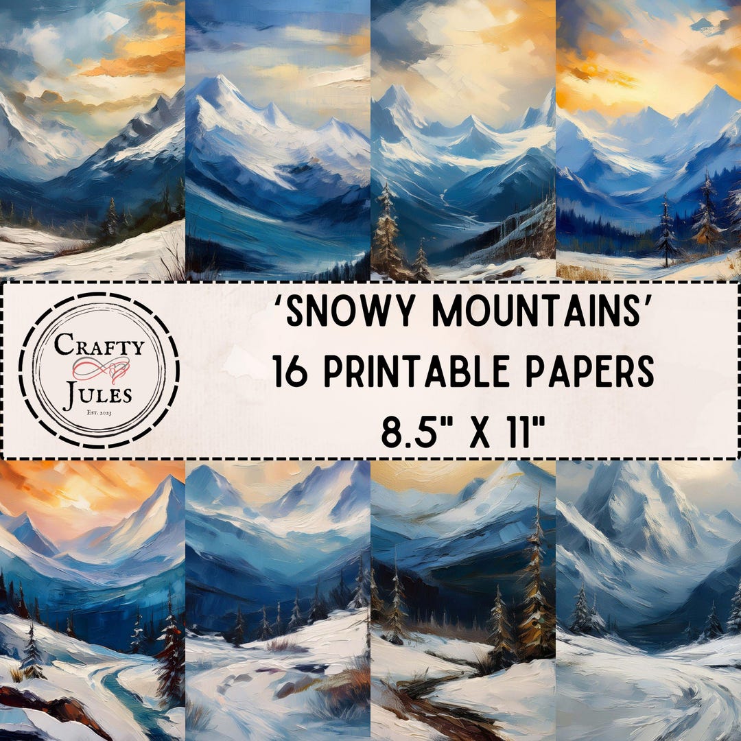 Snowy Mountain Scenes, 16 Printable Junk Journal Papers, Winter Scenes ...
