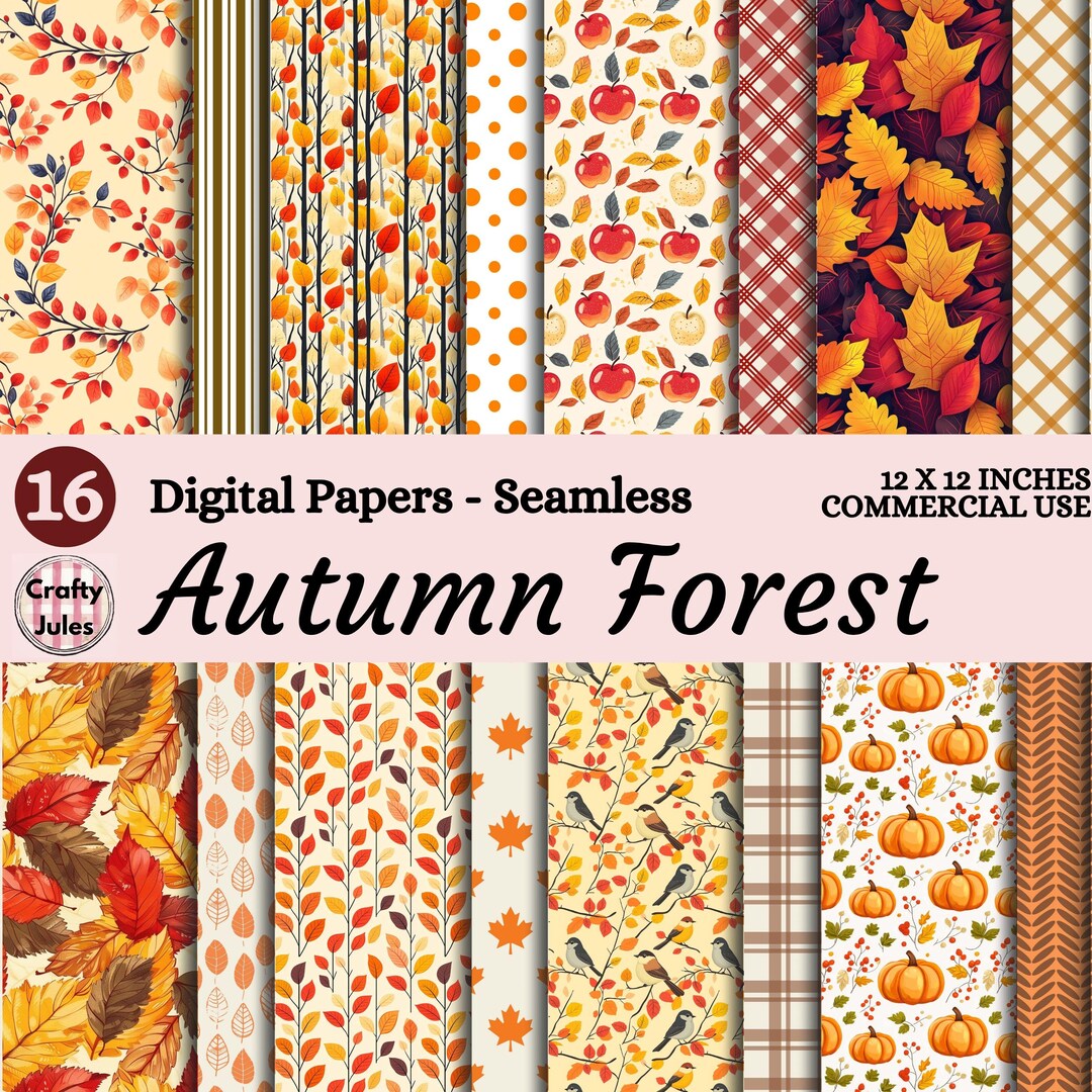 Autumn Forest Patterns, Digital Seamless Fall Papers, Scrapbook & Craft ...