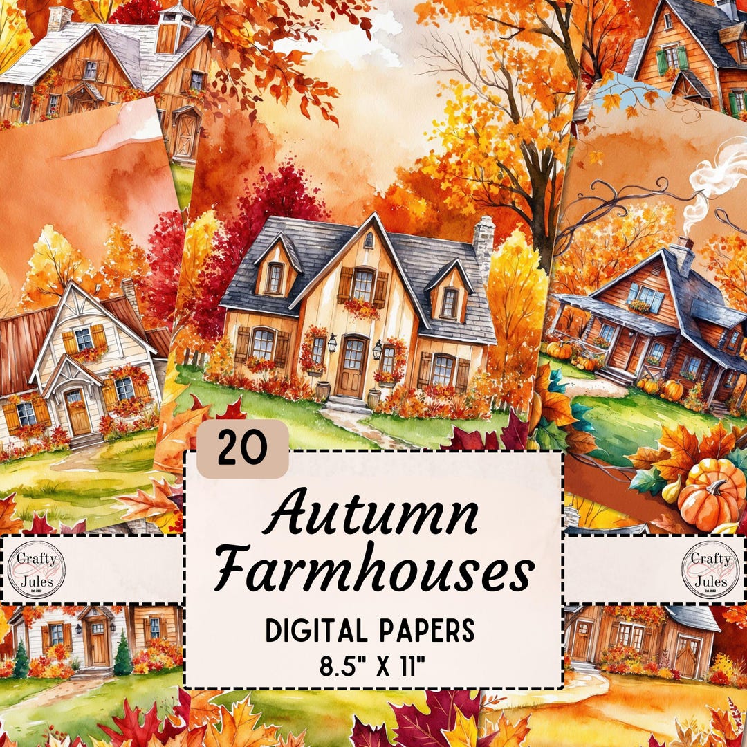 Autumn Farmhouse Digital Paper Pack 20 Printable Cozy Fall Cottage ...