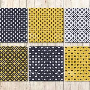 Black and Yellow Hearts Seamless Digital Patterns, 20 Crafting Papers ...