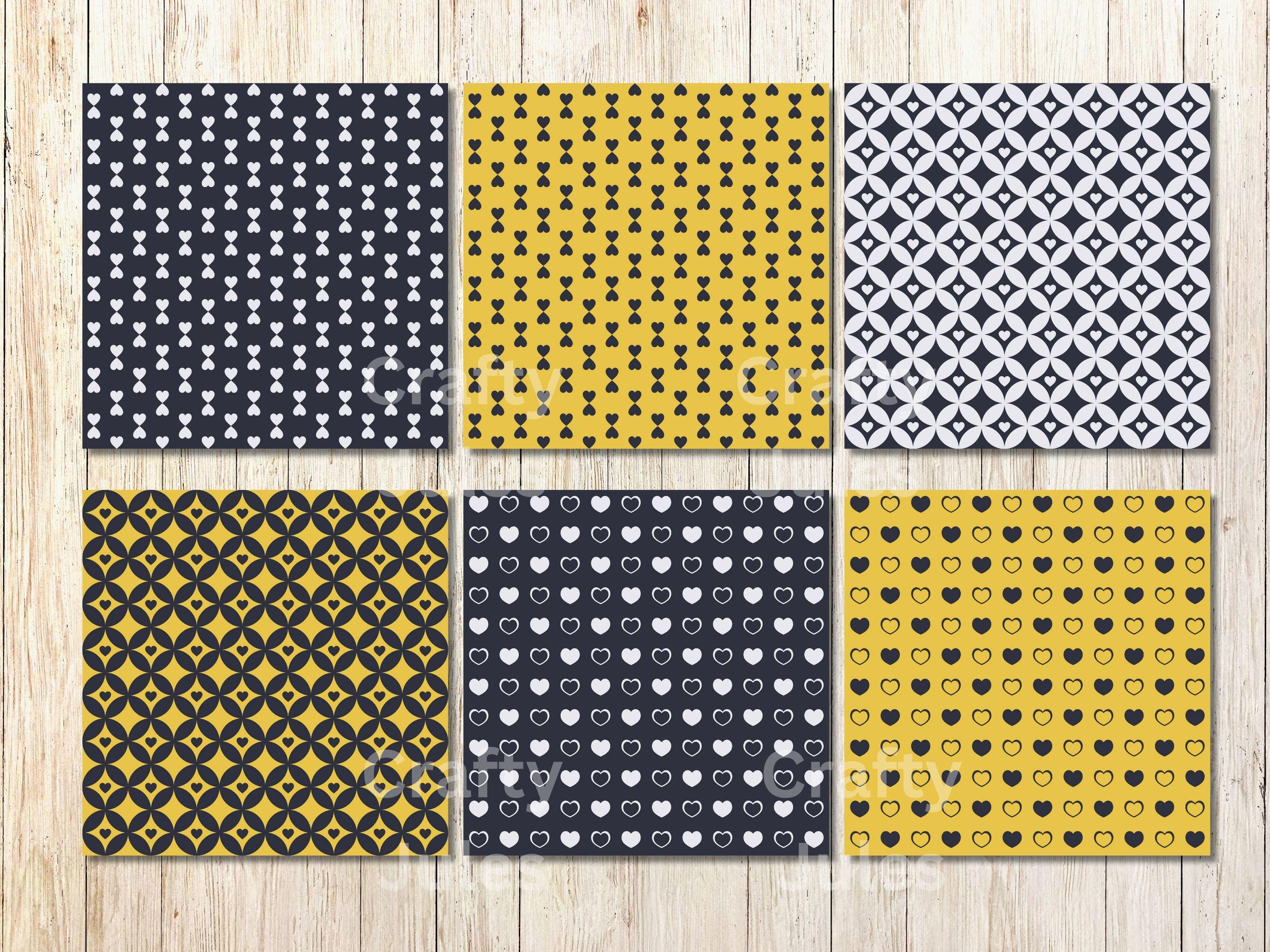 Black and Yellow Hearts Seamless Digital Patterns, 20 Crafting Papers ...