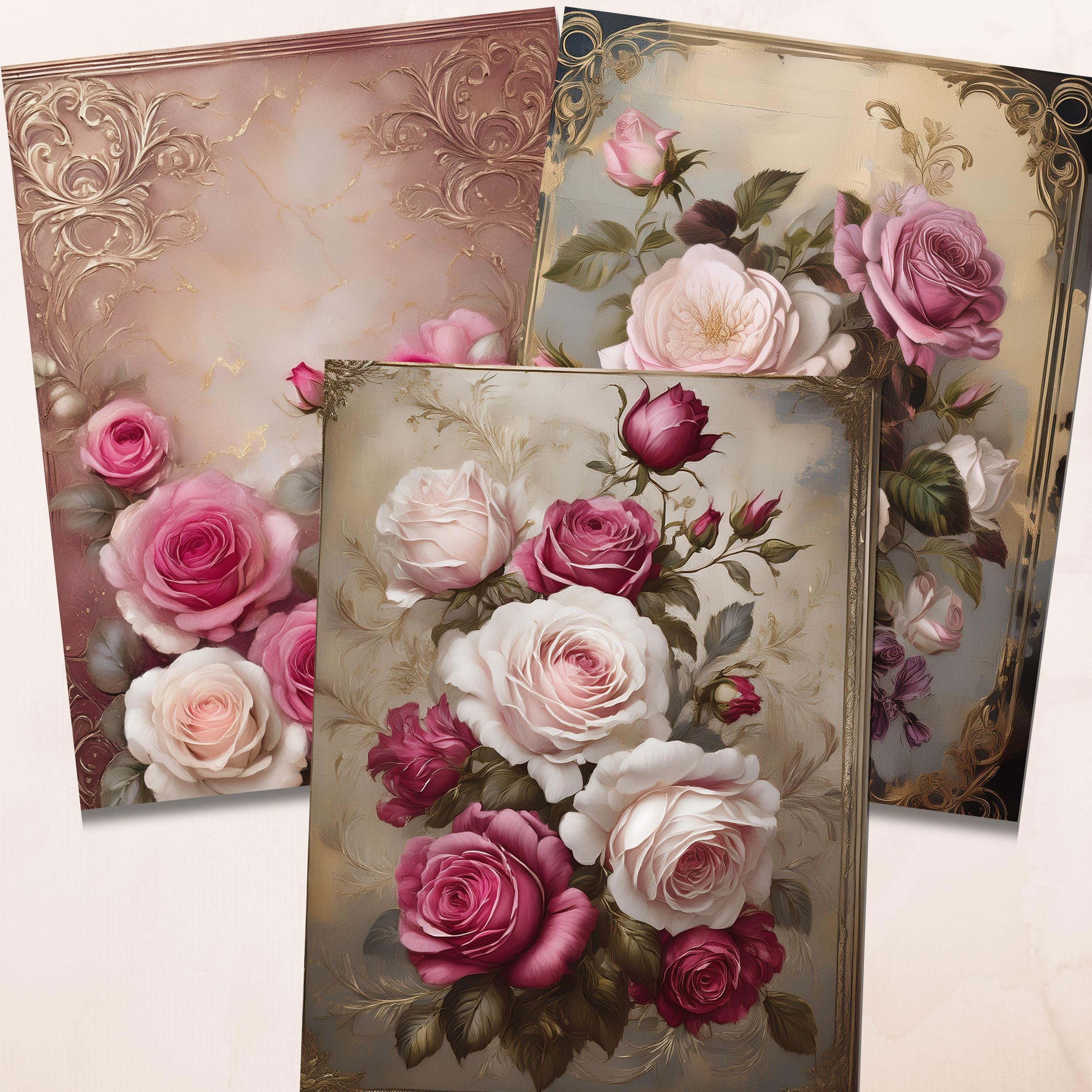 Vintage Pink Roses Digital Papers Vintage Style Backgrounds, Printable ...