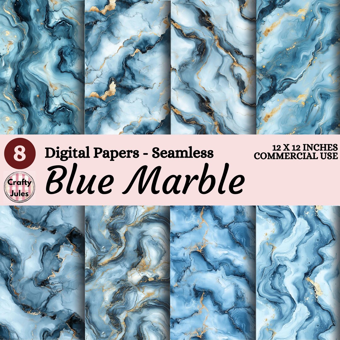 Blue Marble Printable Papers, Seamless Patterned Scrapbook & Craft ...