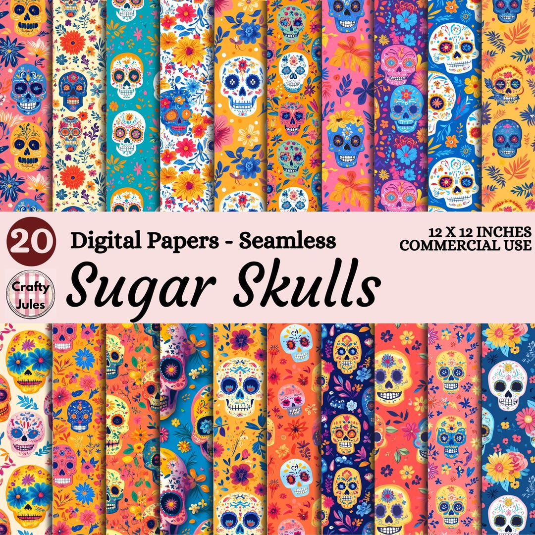 Sugar Skull Seamless Patterns, Day of the Dead Scrapbook Paper (digital ...