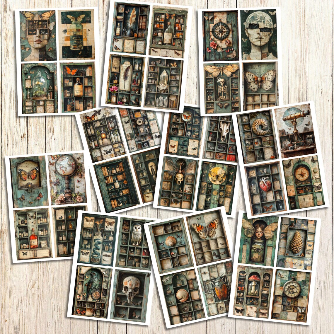 Curiosity Cabinet Junk Journal Papers and Cards, Printable Victorian ...