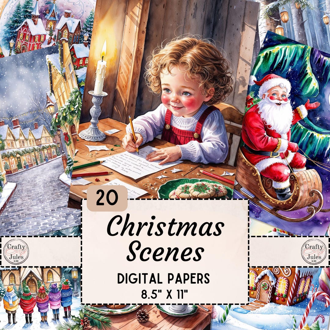 Christmas Scenes Digital Paper Pack 20 Printable Xmas Variety Backing ...