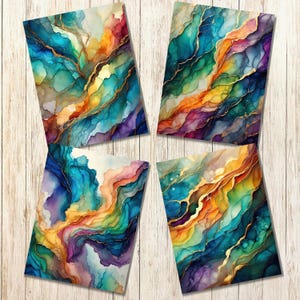 Rainbow Alcohol Ink Style Digital Paper Pack Colourful Backgrounds ...