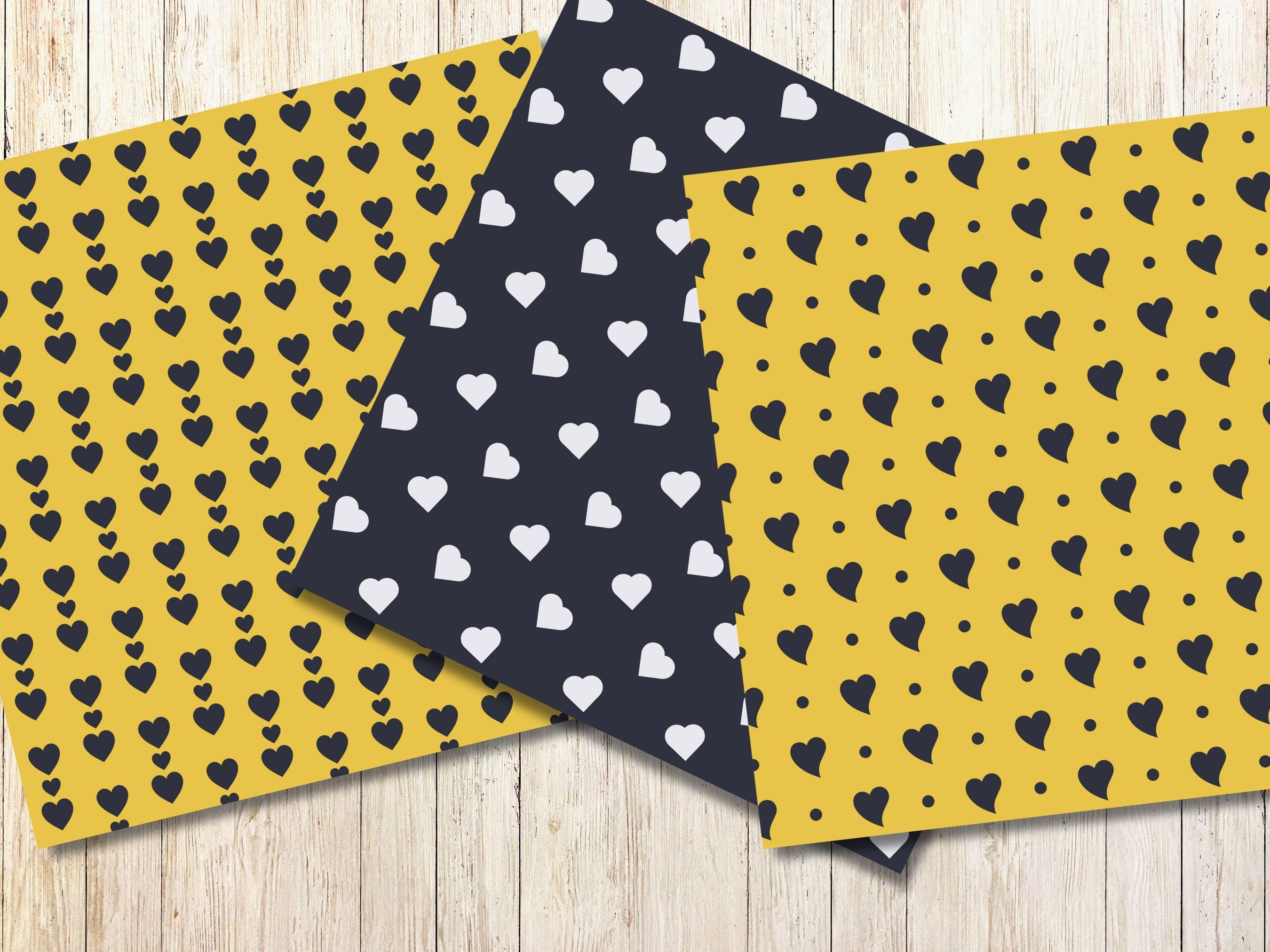 Black and Yellow Hearts Seamless Digital Patterns, 20 Crafting Papers ...
