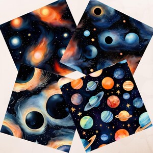 Space Themed Seamless Patterns Galaxies, Rocket Ships, Digital Papers ...