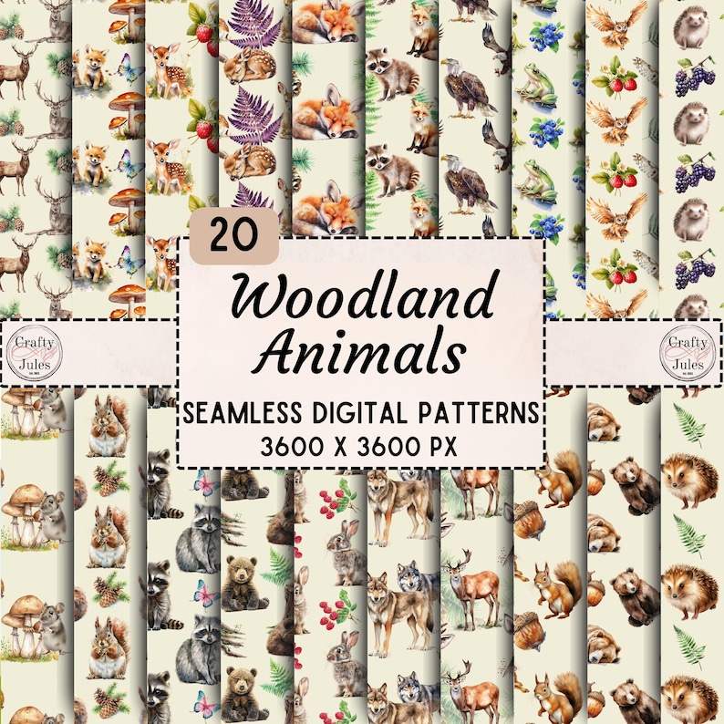 Woodland Animals Seamless Printable Patterns, 20 Digital Seamless ...
