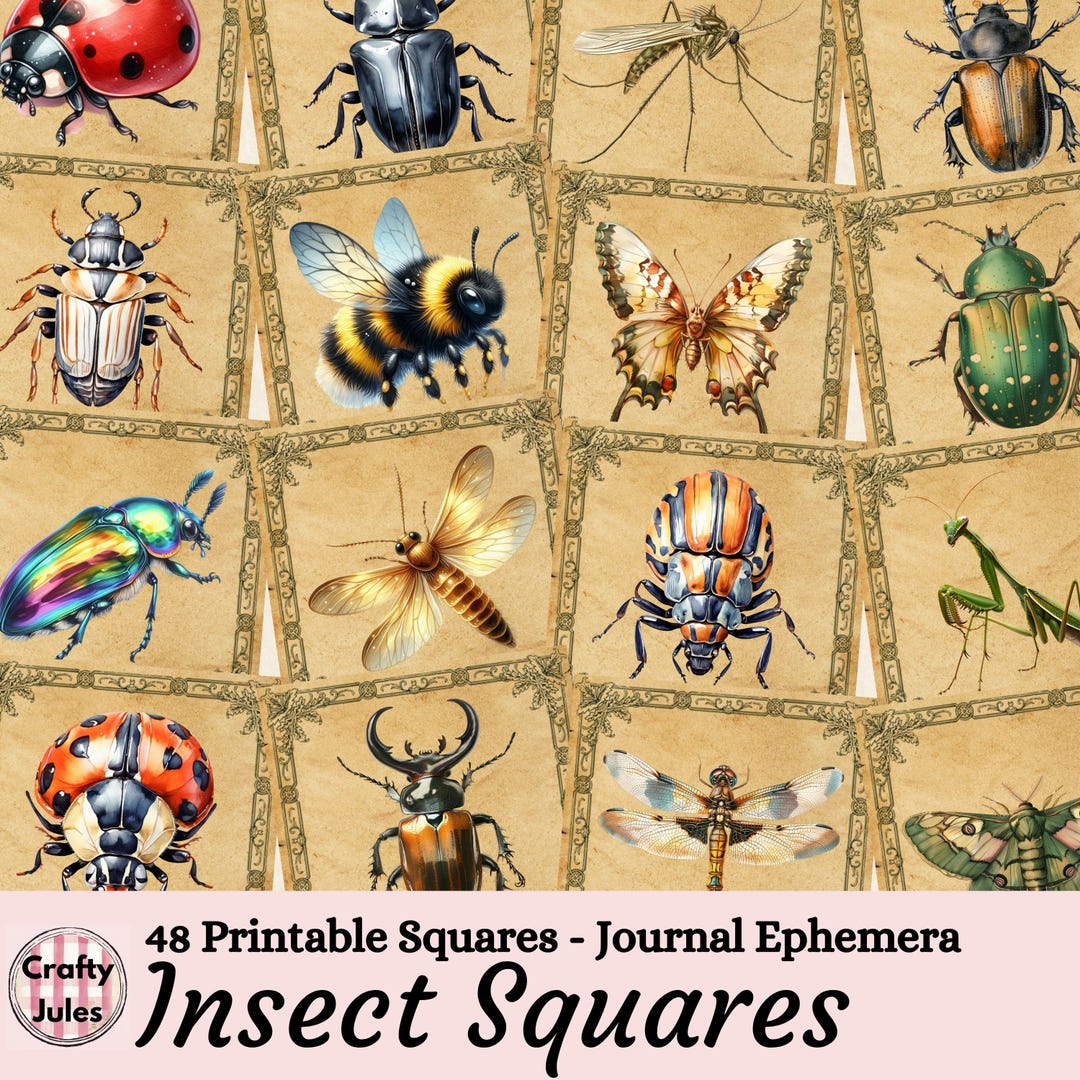 Insects Ephemera Squares, Embellishments for Junk Journals, Scrapbooks ...
