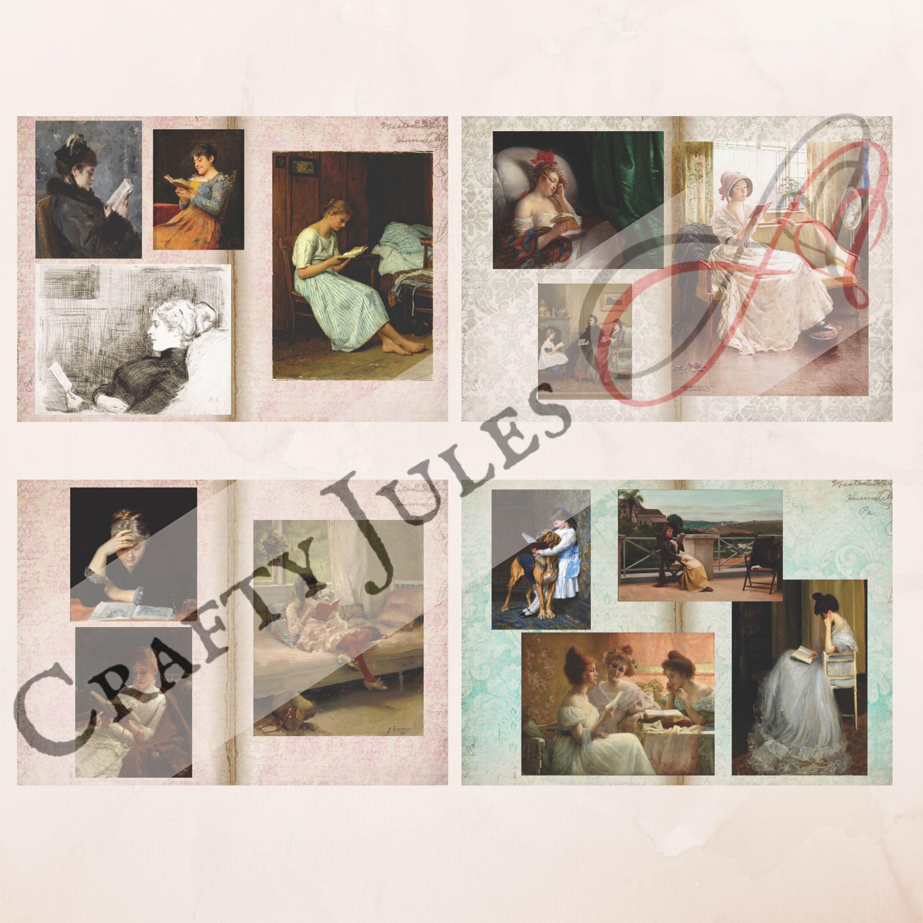 Women Reading Printable Collage Papers, 22 Digital Pages for Junk ...