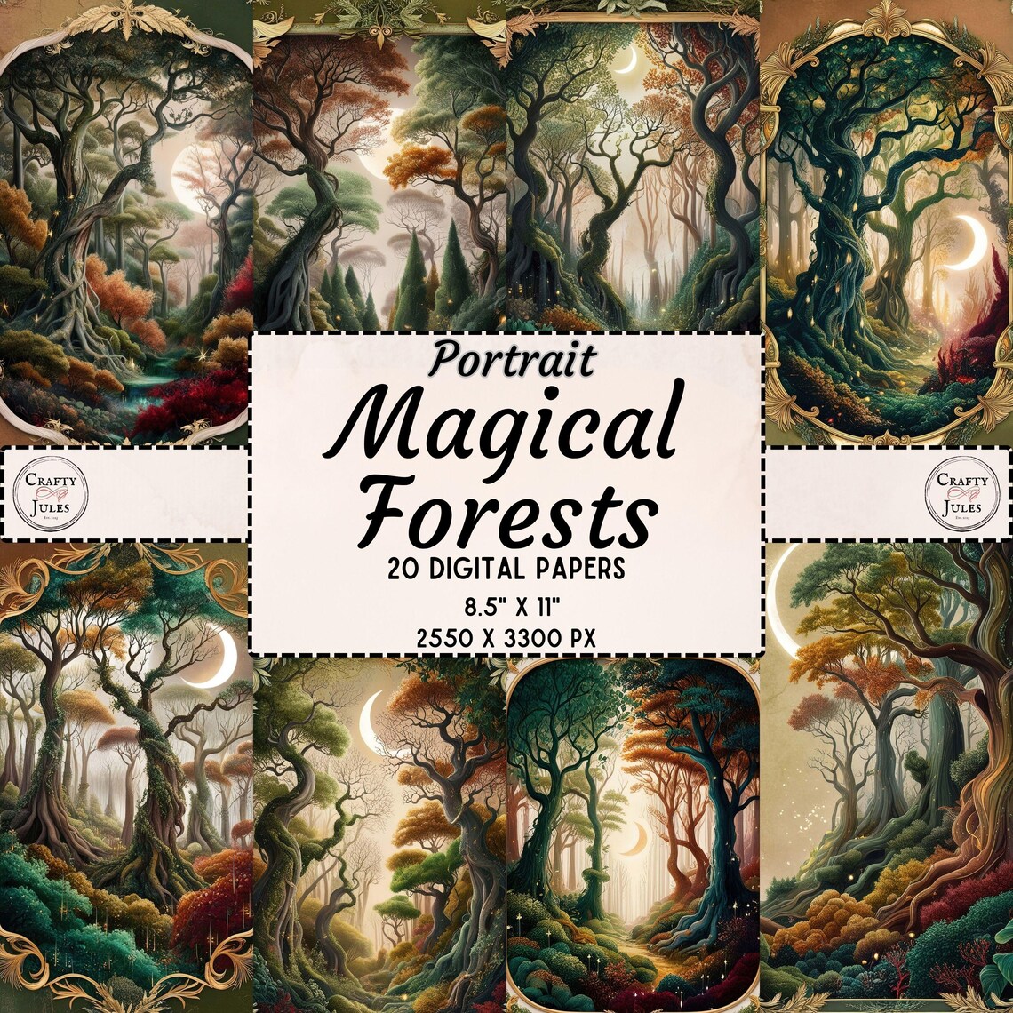 Magical Forests Digital Papers Fantasy, Ornate Borders, Printable ...
