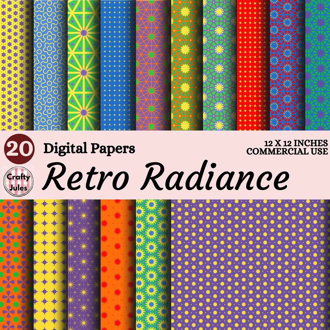 Bright Retro Digital Papers, Printable Psychedelic Patterned Scrapbook ...