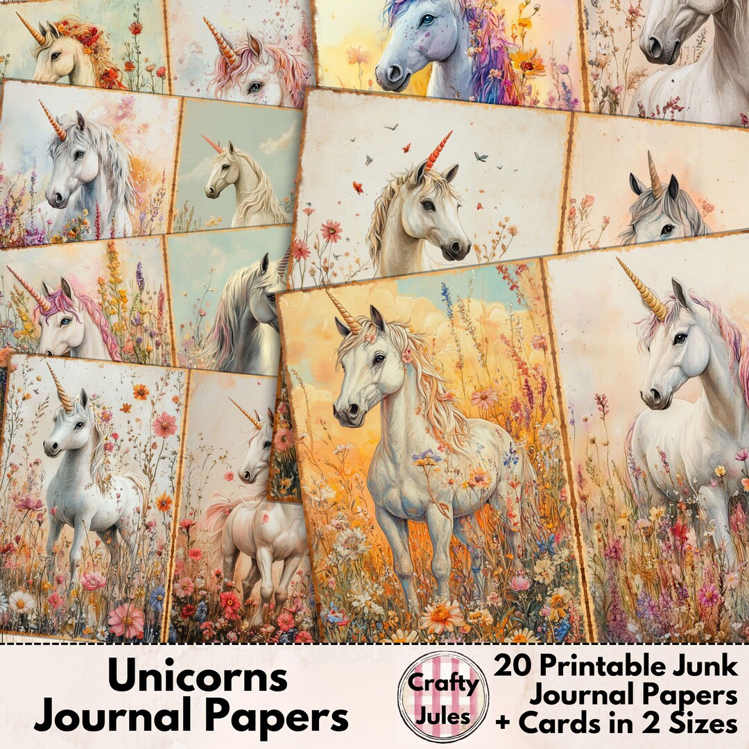 Unicorn Digital Papers – 20 Printable Pages for Junk Journals ...