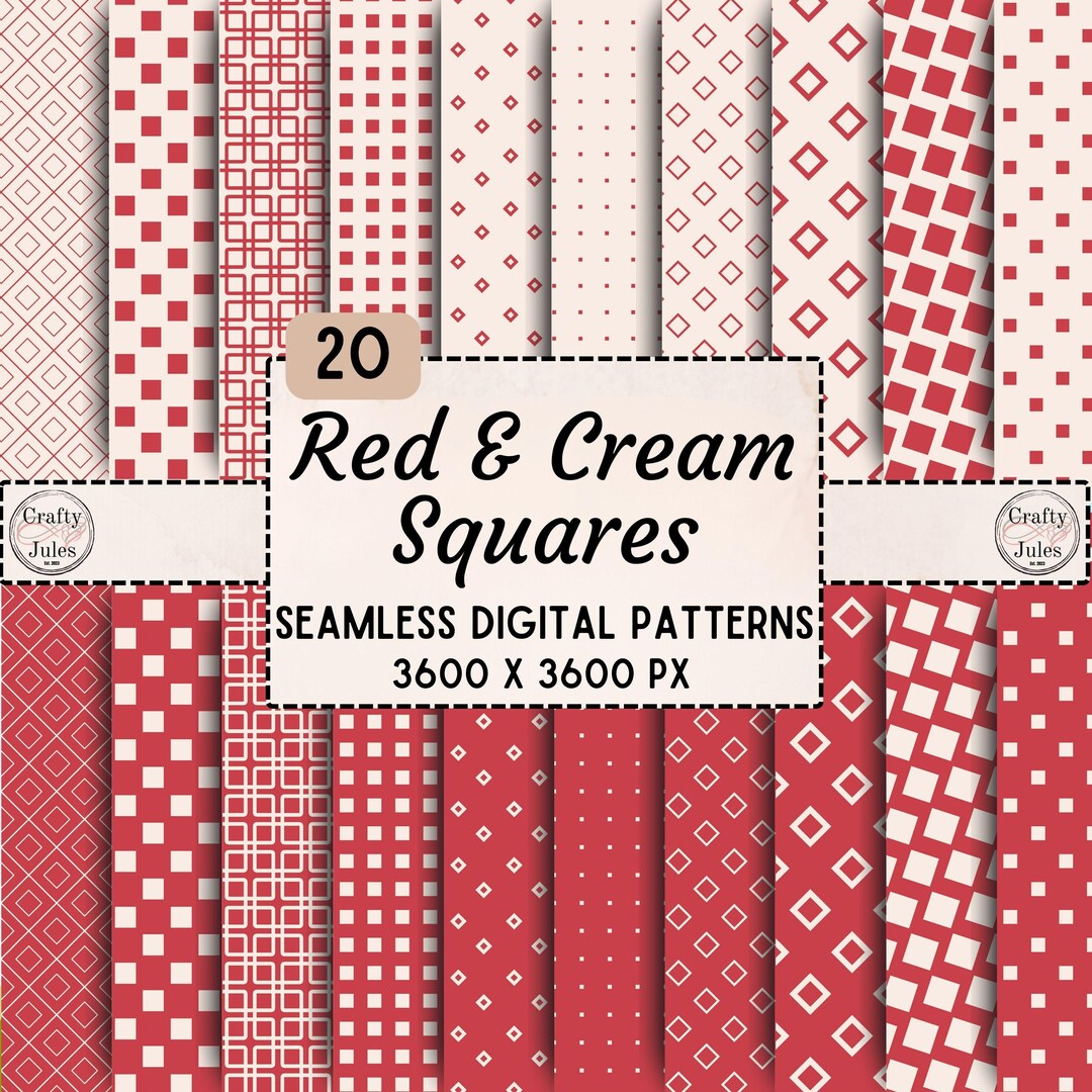 Red and Cream Squares, Digital Seamless Papers 20 Printable Patterned ...